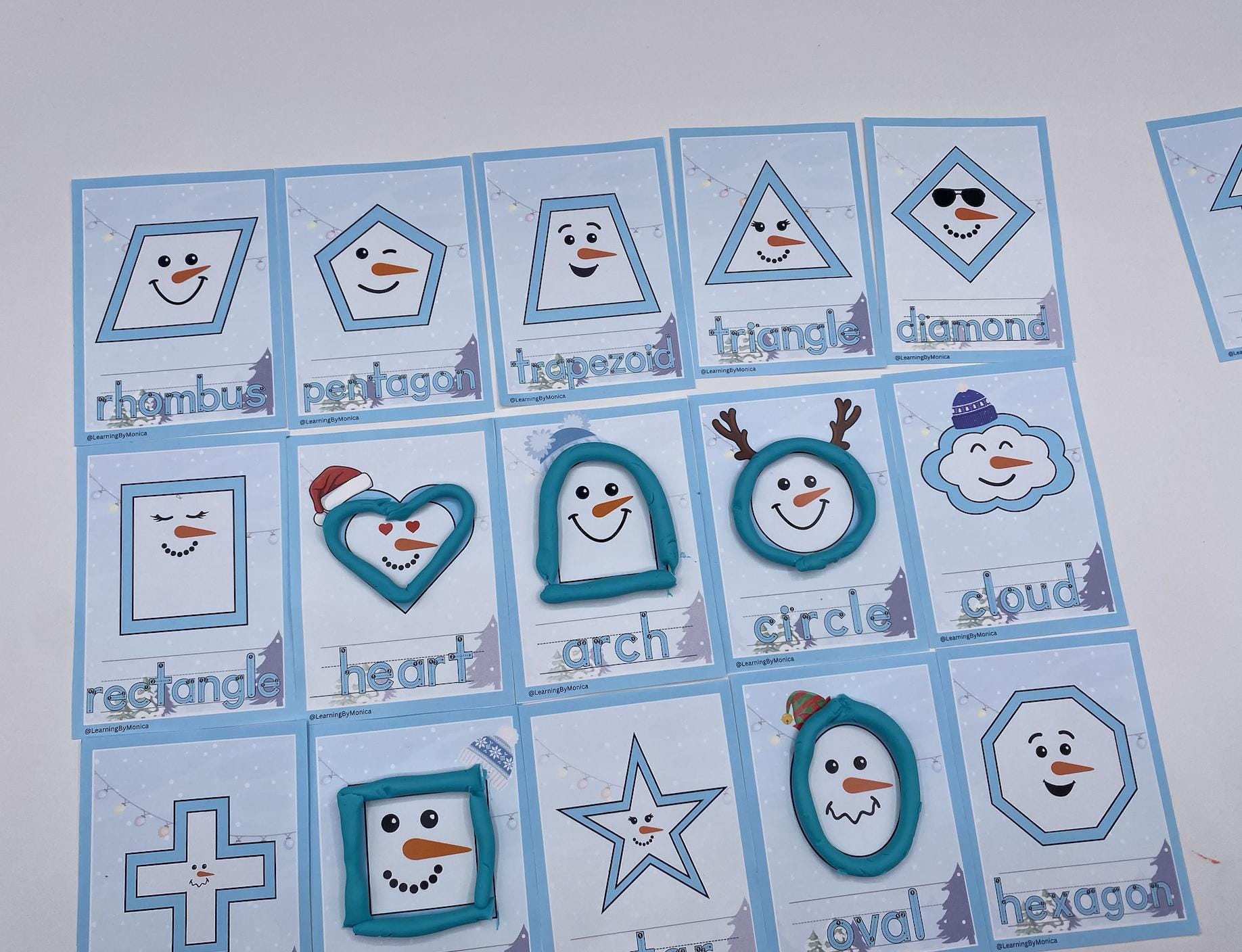 Snowman Shapes Play Dough Mats | Shape Playdoh Mats | Winter Playdough ...