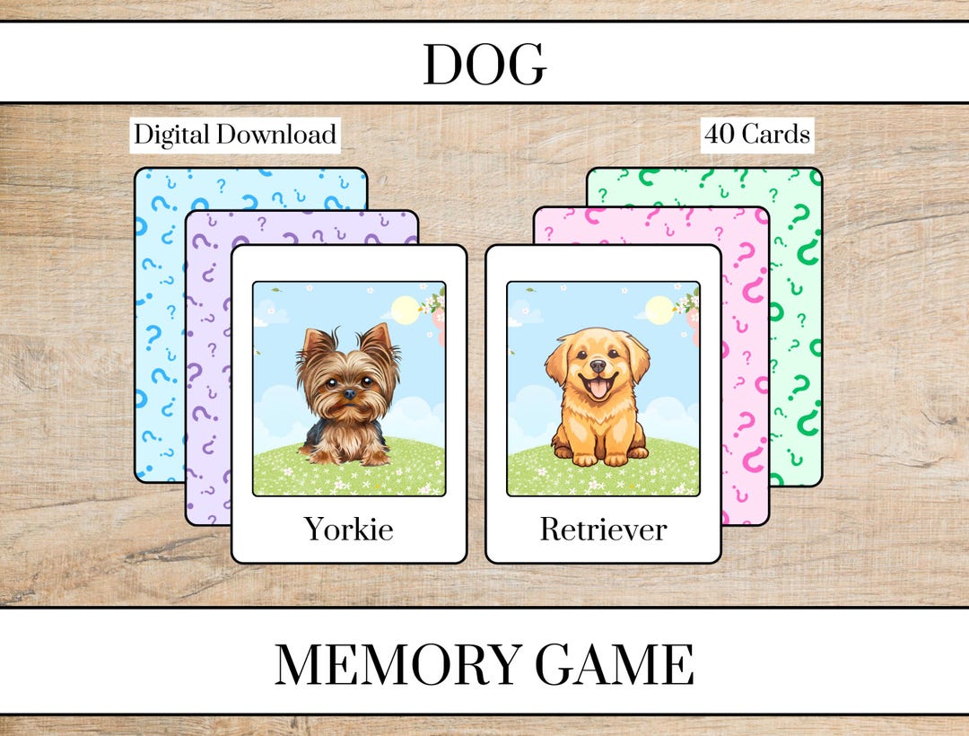 Dog Memory Game | Dog Matching Game | Picture Matching | Word Matching ...