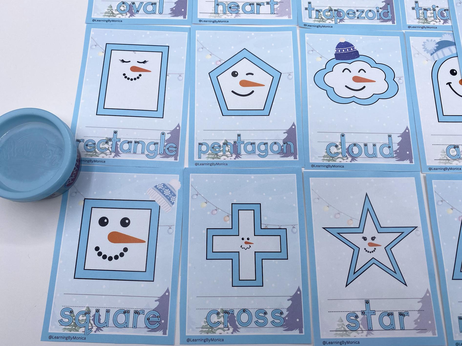 Snowman Shapes Play Dough Mats | Shape Playdoh Mats | Winter Playdough ...