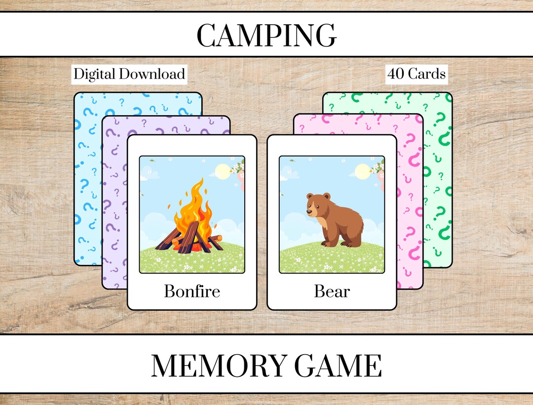 Camping Memory Game | Camping Matching Game | Picture Matching | Word ...