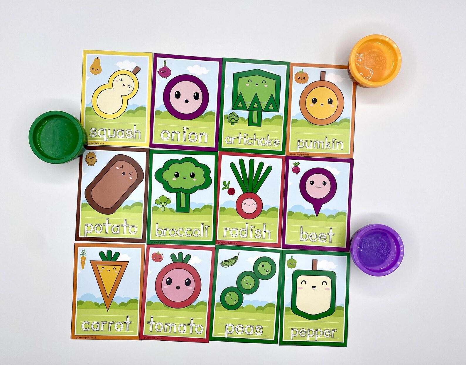 Vegetables Playdough Mats | Vegetables Playdoh Mat | Veggies Play Dough ...