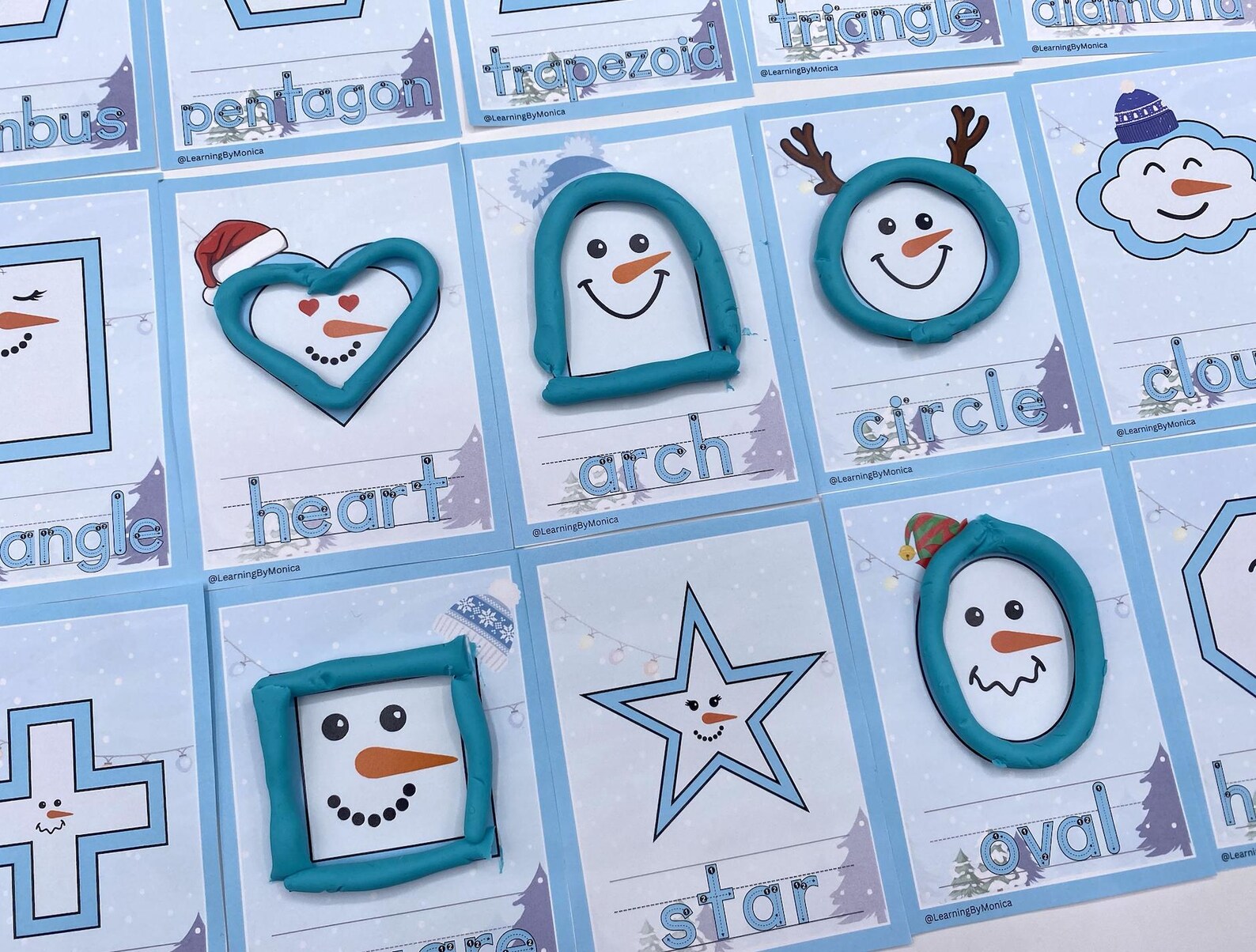 Snowman Shapes Play Dough Mats | Shape Playdoh Mats | Winter Playdough ...