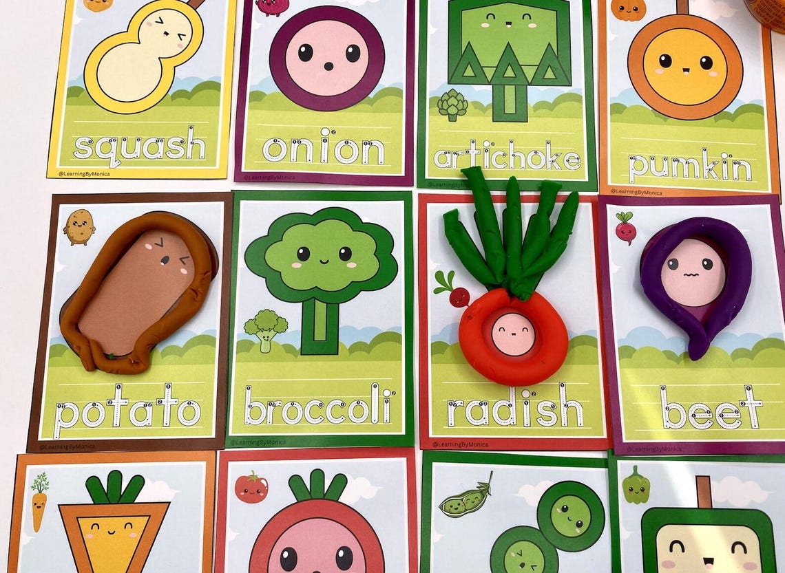 Vegetables Playdough Mats | Vegetables Playdoh Mat | Veggies Play Dough ...