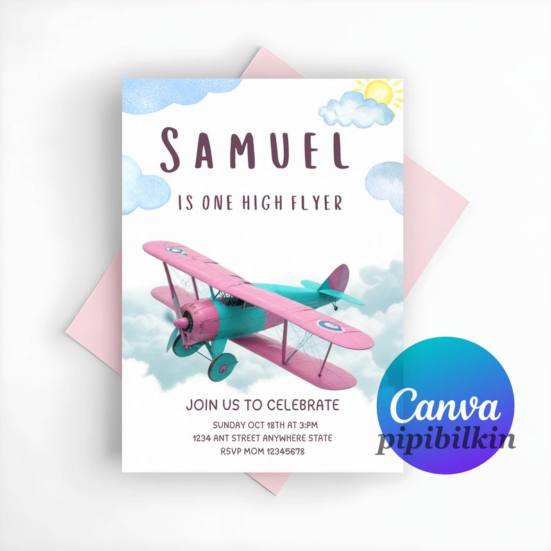 Editable Airplane Birthday Invitation, Airplane Party Invite, Airplane ...
