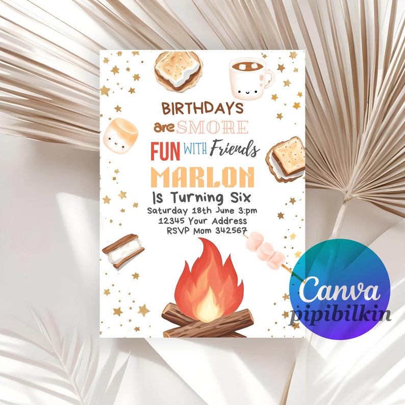Smore Birthday Invitation Editable Smore Bonfire Invitation Camping Are ...