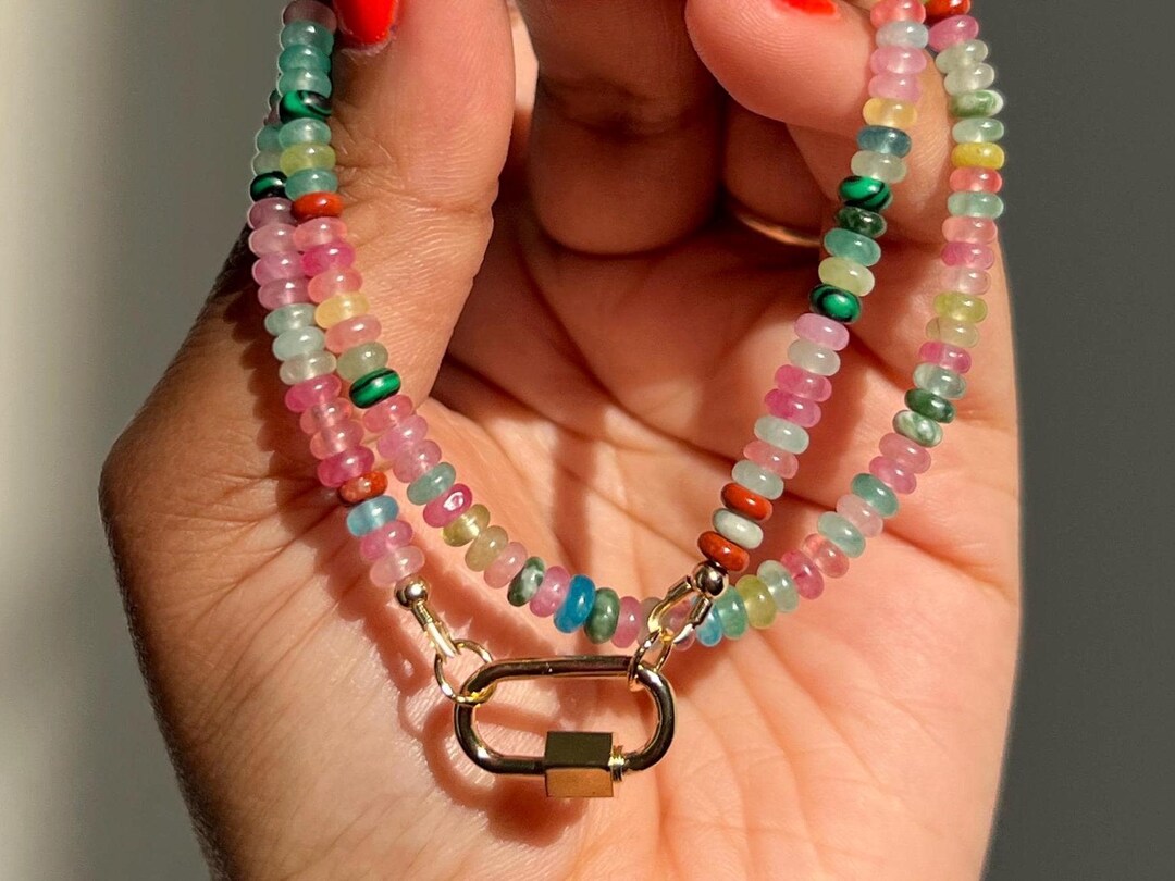 Candy Jade Beaded Carabiner Necklace | Colorful Beaded Necklace ...
