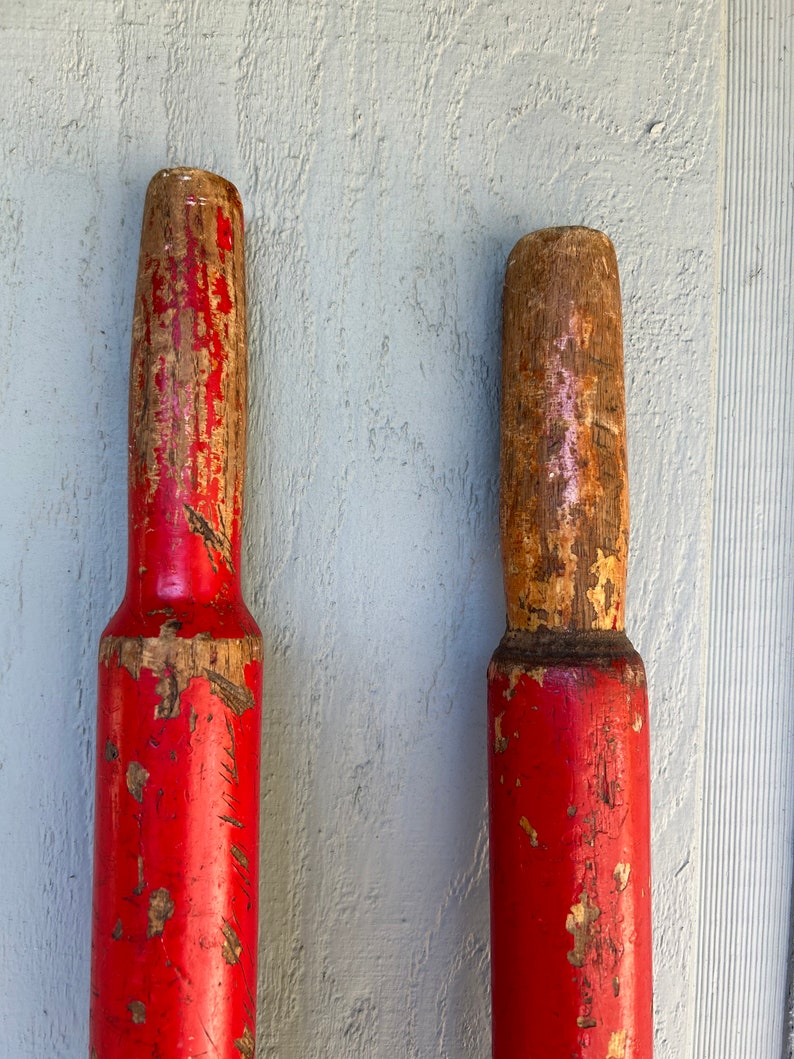 Vintage Pair Wooden Boat Oars Distressed Red Paint - Etsy