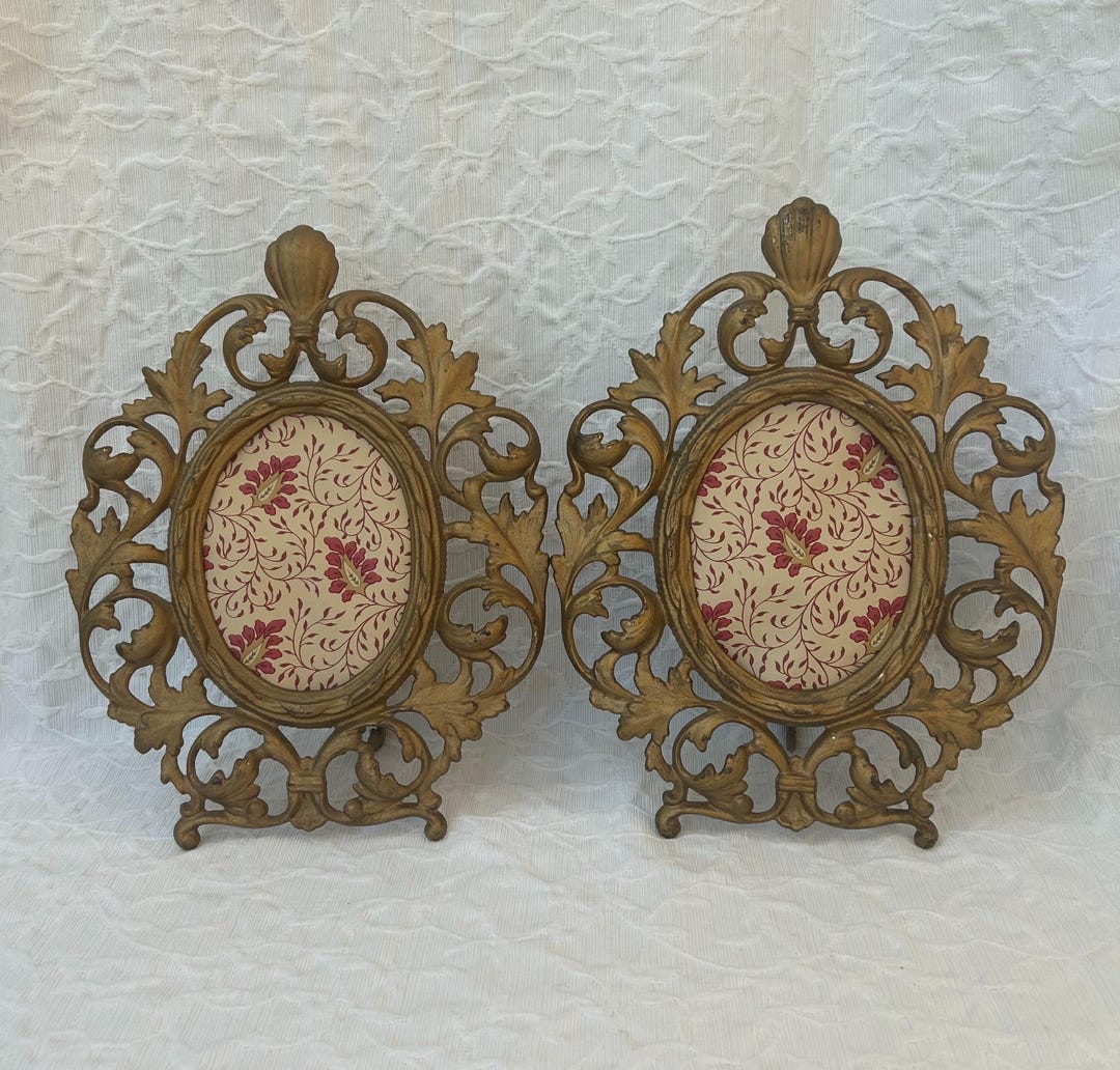 Antique Pair Cast Metal Picture Frames Gold Finish - Etsy