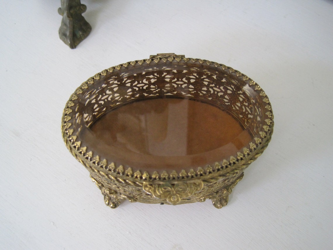 Ormolu Filigree and Glass Vanity Dresser Box Hinged Lid - Etsy
