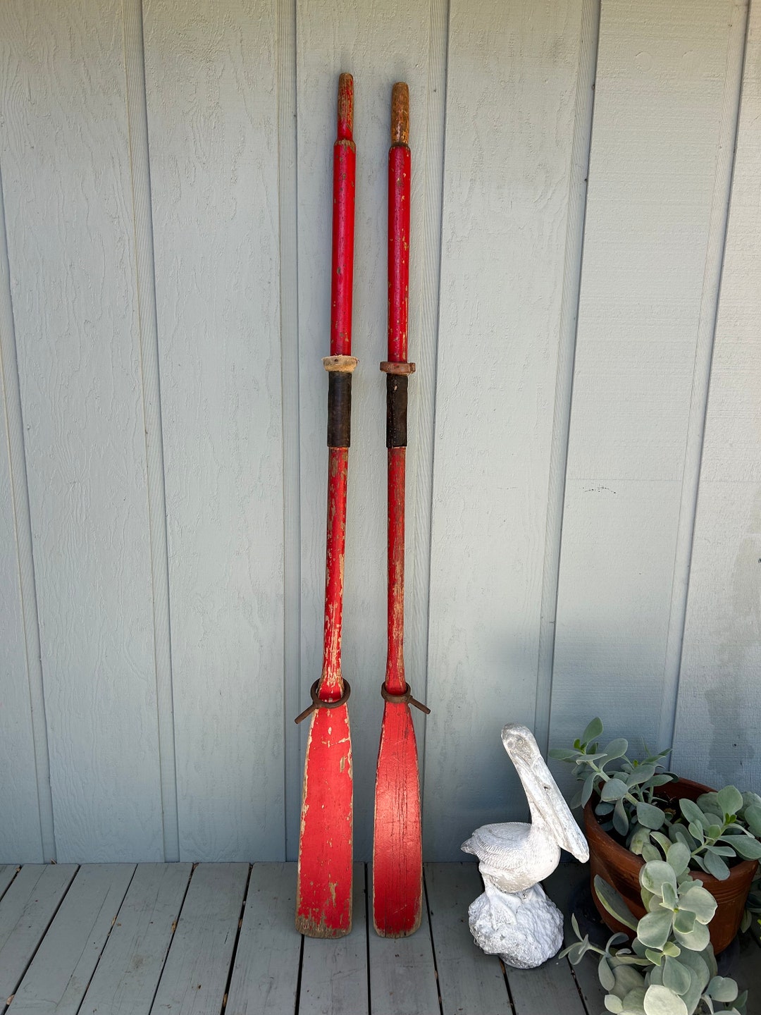Vintage Pair Wooden Boat Oars Distressed Red Paint - Etsy