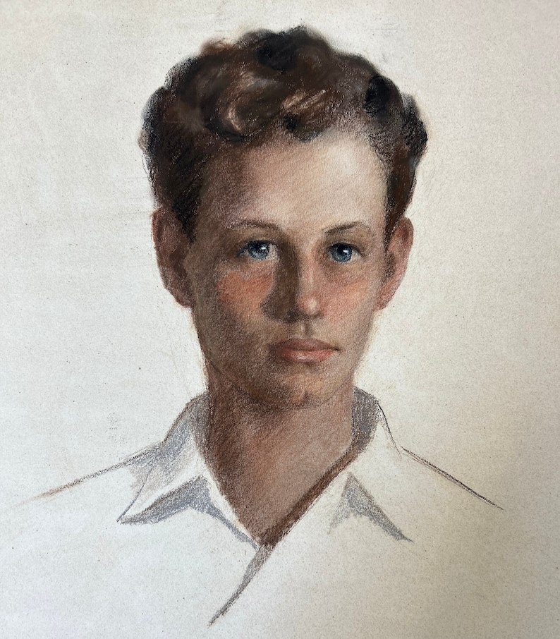 Royden Martin Oil Pastel Portrait of a Young Man Mid Century - Etsy