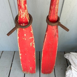 Vintage Pair Wooden Boat Oars Distressed Red Paint - Etsy