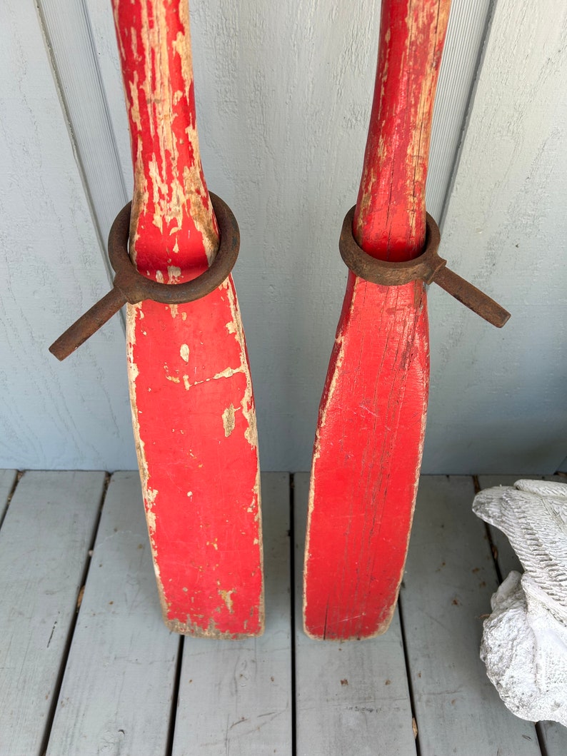 Vintage Pair Wooden Boat Oars Distressed Red Paint - Etsy