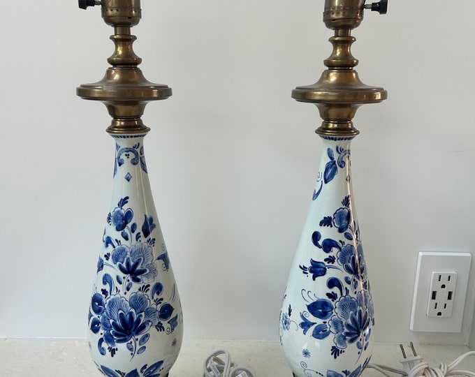 Pair Vintage Hand Painted Delft Table Lamps Signed - Etsy