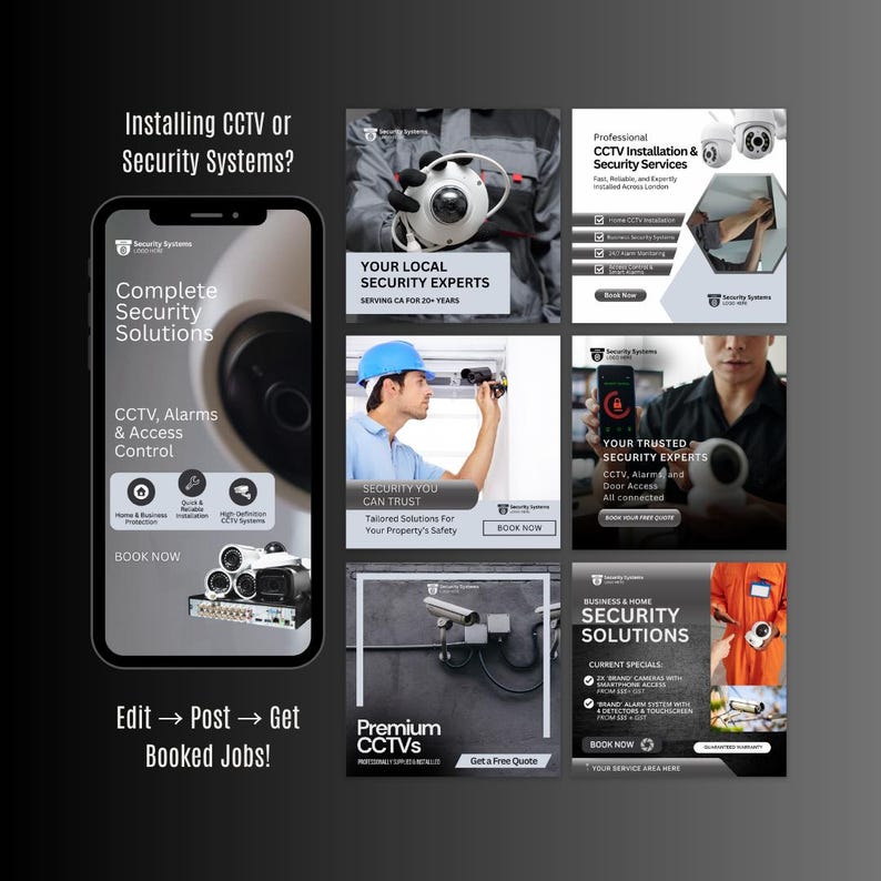 CCTV Installer Canva Ad Templates for Security Businesses Highly ...