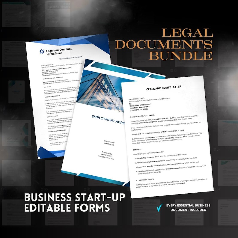 Business Start-up Legal Forms Bundle Fully Editable Business Contracts ...