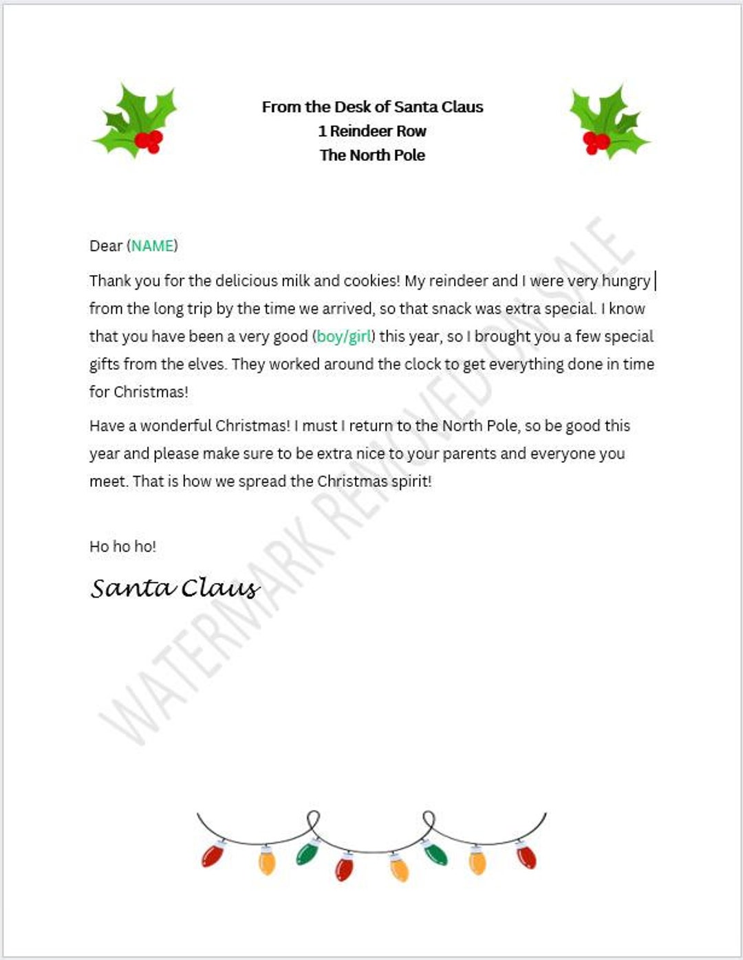 Editable Letter From Santa - Etsy