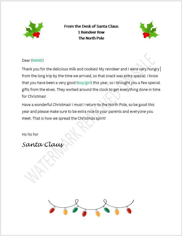 Editable Letter From Santa - Etsy