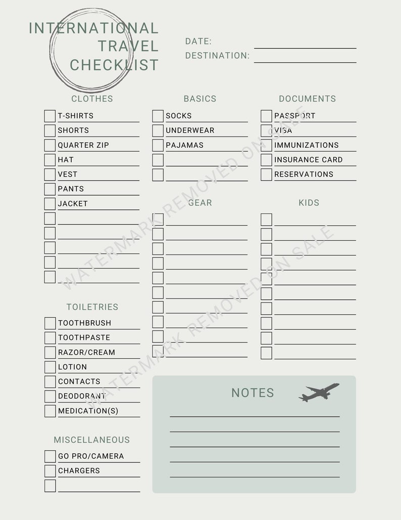 International Travel Checklist - Etsy