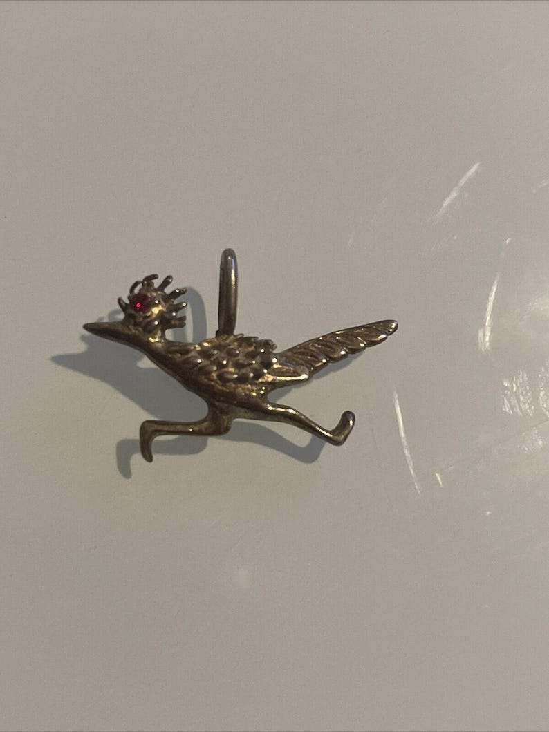 Vintage Sterling Silver Road Runner Pendant With Red Rhinestone Eye - Etsy