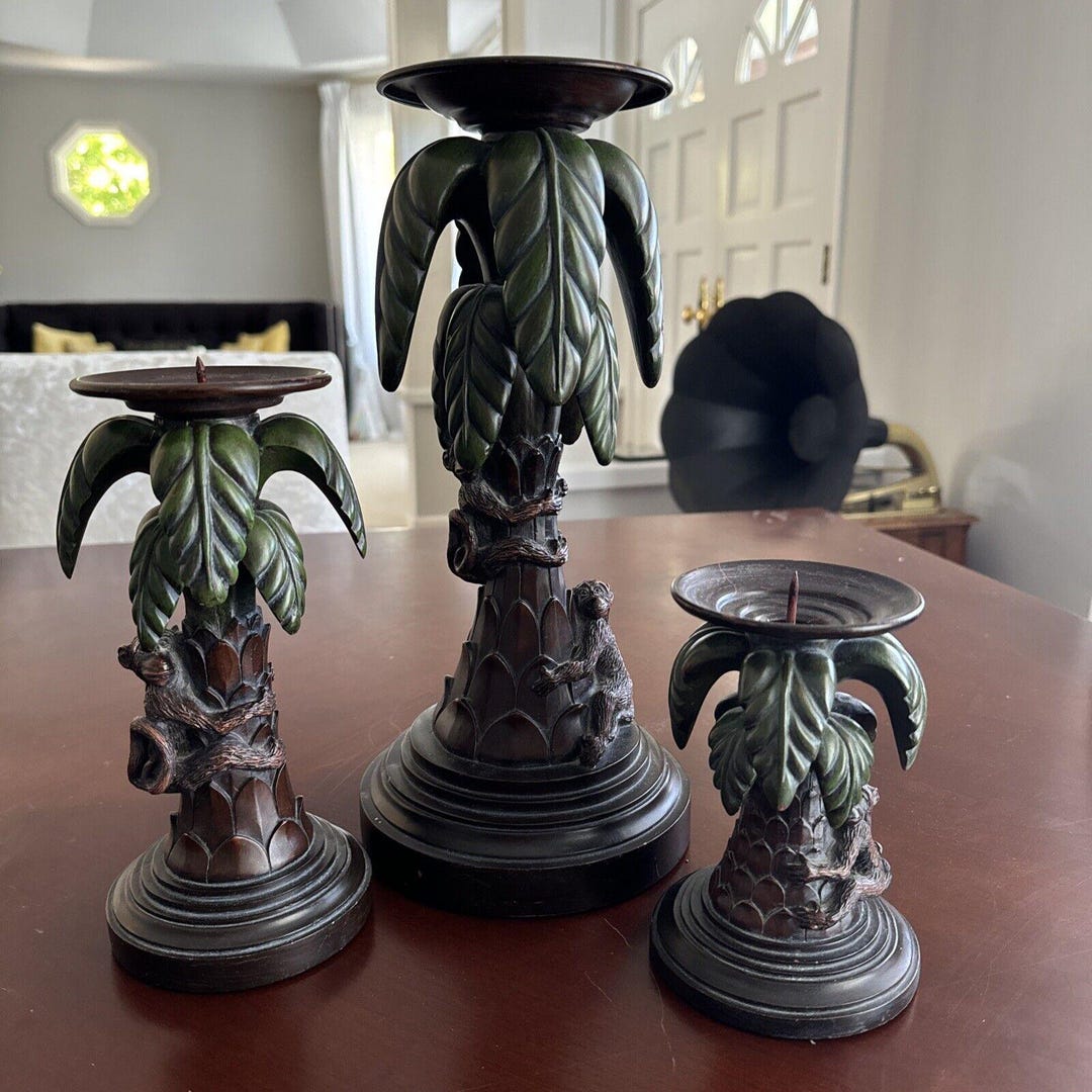 Resin Ceramic Metal Monkeys & Palm Tree Candle Holder Set of 3 Heavy - Etsy