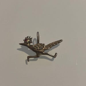 Vintage Sterling Silver Road Runner Pendant With Red Rhinestone Eye - Etsy