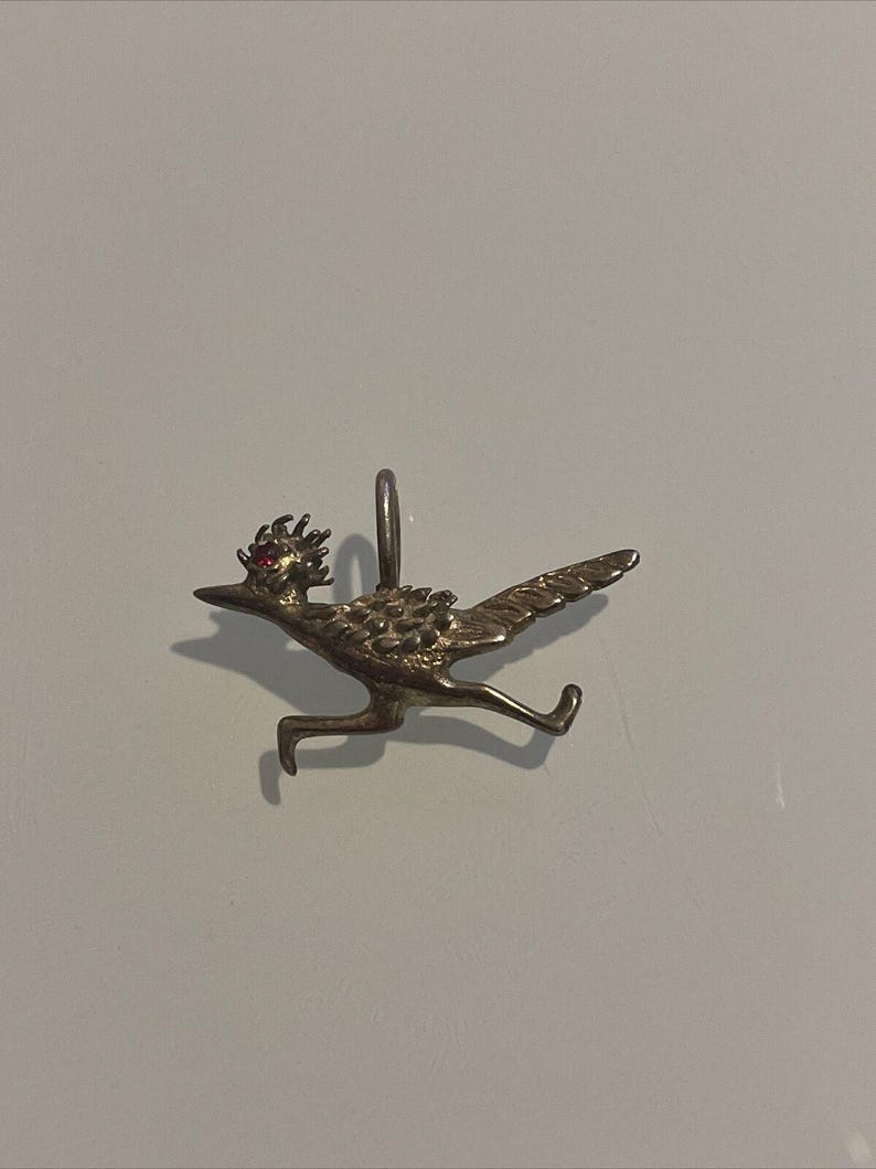 Vintage Sterling Silver Road Runner Pendant With Red Rhinestone Eye - Etsy