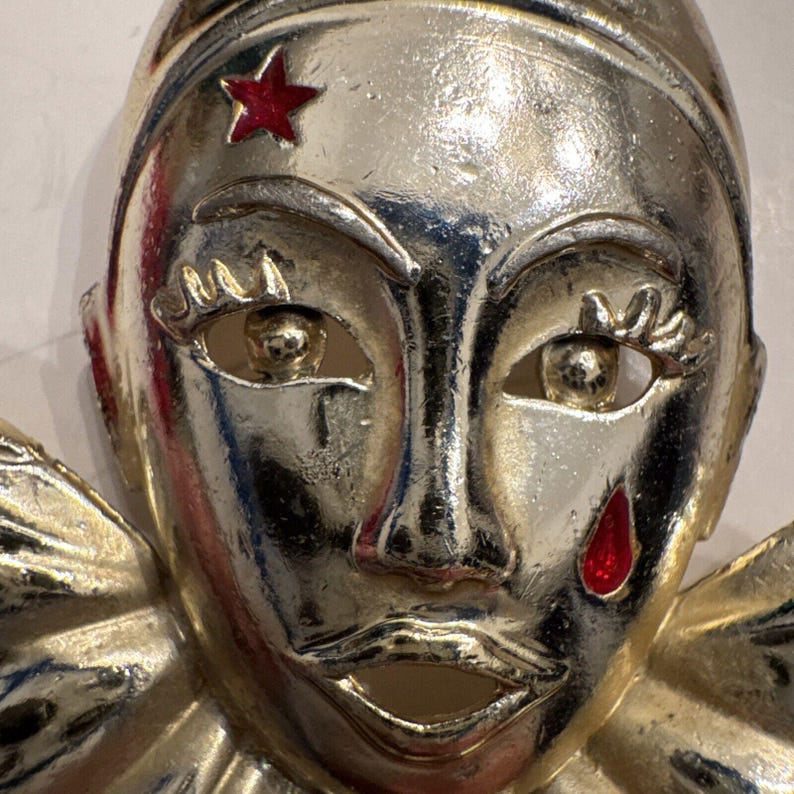 Vintage Gold Tone Pierrot Clown Face Year Drop Brooch Pin - Etsy
