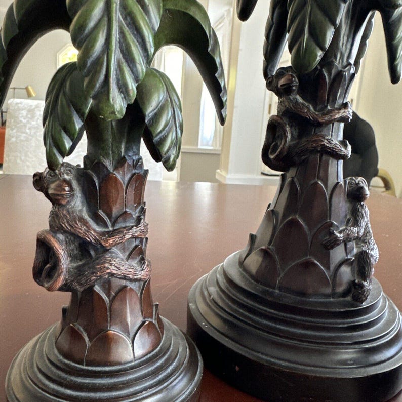 Resin Ceramic Metal Monkeys & Palm Tree Candle Holder Set of 3 Heavy - Etsy