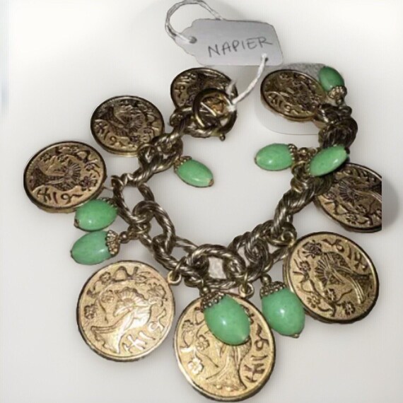 RARE Napier Asian Geisha Jade Gold-Tone Coin Charm Br… - Gem