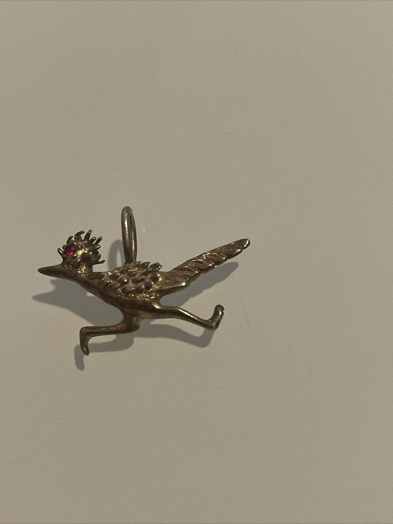 Vintage Sterling Silver Road Runner Pendant With Red Rhinestone Eye - Etsy