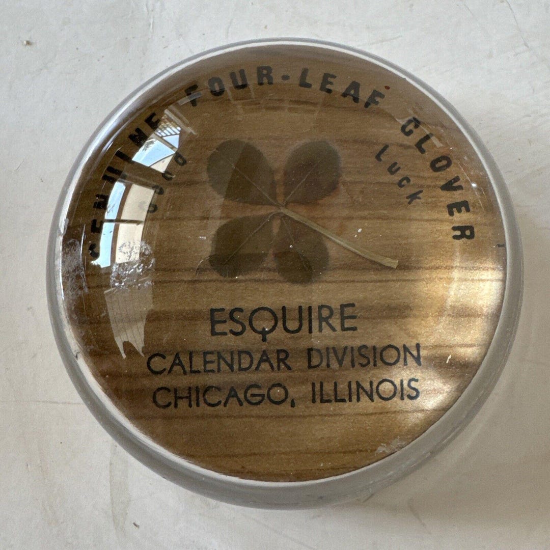 Vintage Glass 4 Leaf Lucky Clover Advertising Paperweight Esquire ...