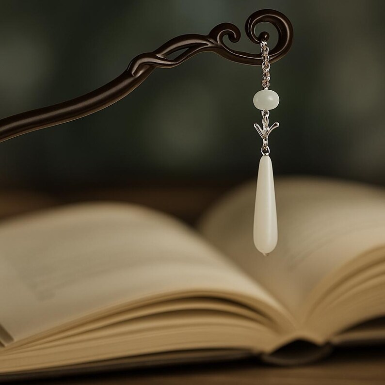 Ethereal Jade Hair Stick, Tassel Hair Pin, Hand-carved Wood Jewelry - Etsy