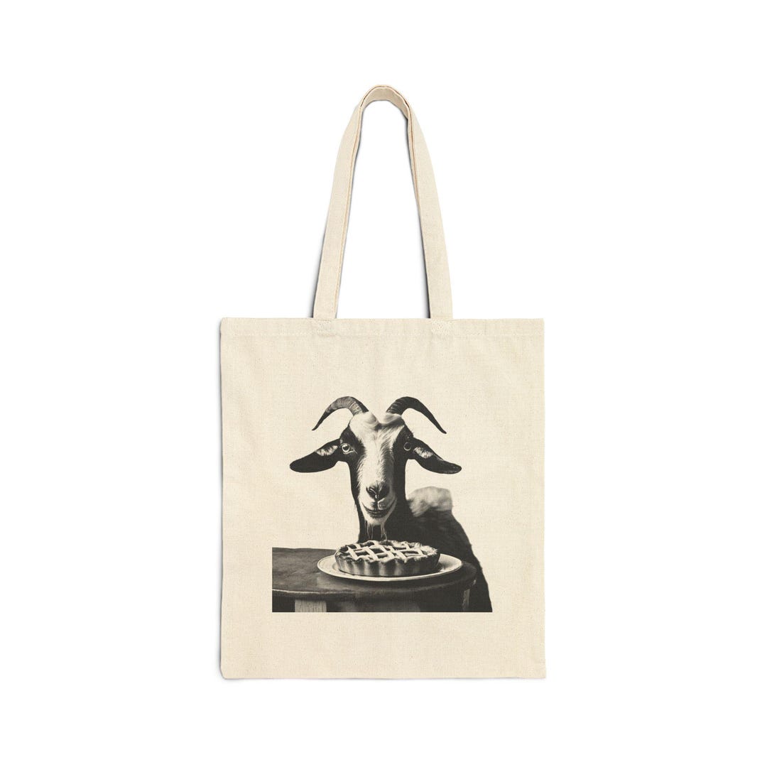 Totes My Goats Canvas Tote Bag, Goat With Pie - Original Design Tote ...