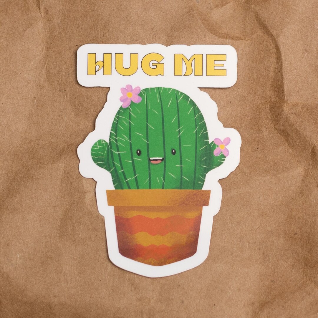 Hug Me Cactus Glossy Vinyl Sticker Zombiestash - Etsy
