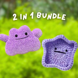 Ditto Amigurumi PATTERN 2 in 1 Crochet Plushie Coaster DIY Toy Tutorial Soft Tray Purple Kawaii ...