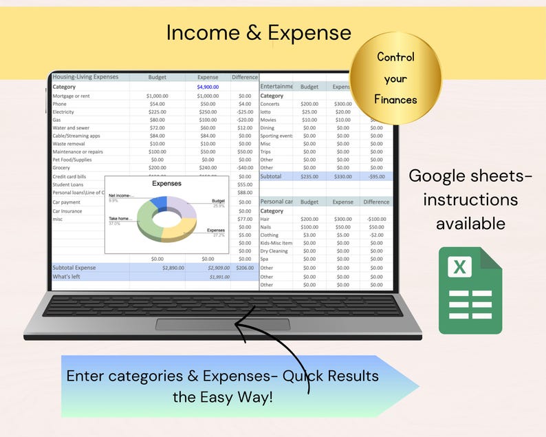 Digital Chore Chart Expense Tracker for Paycheck Budget Finance Planner ...