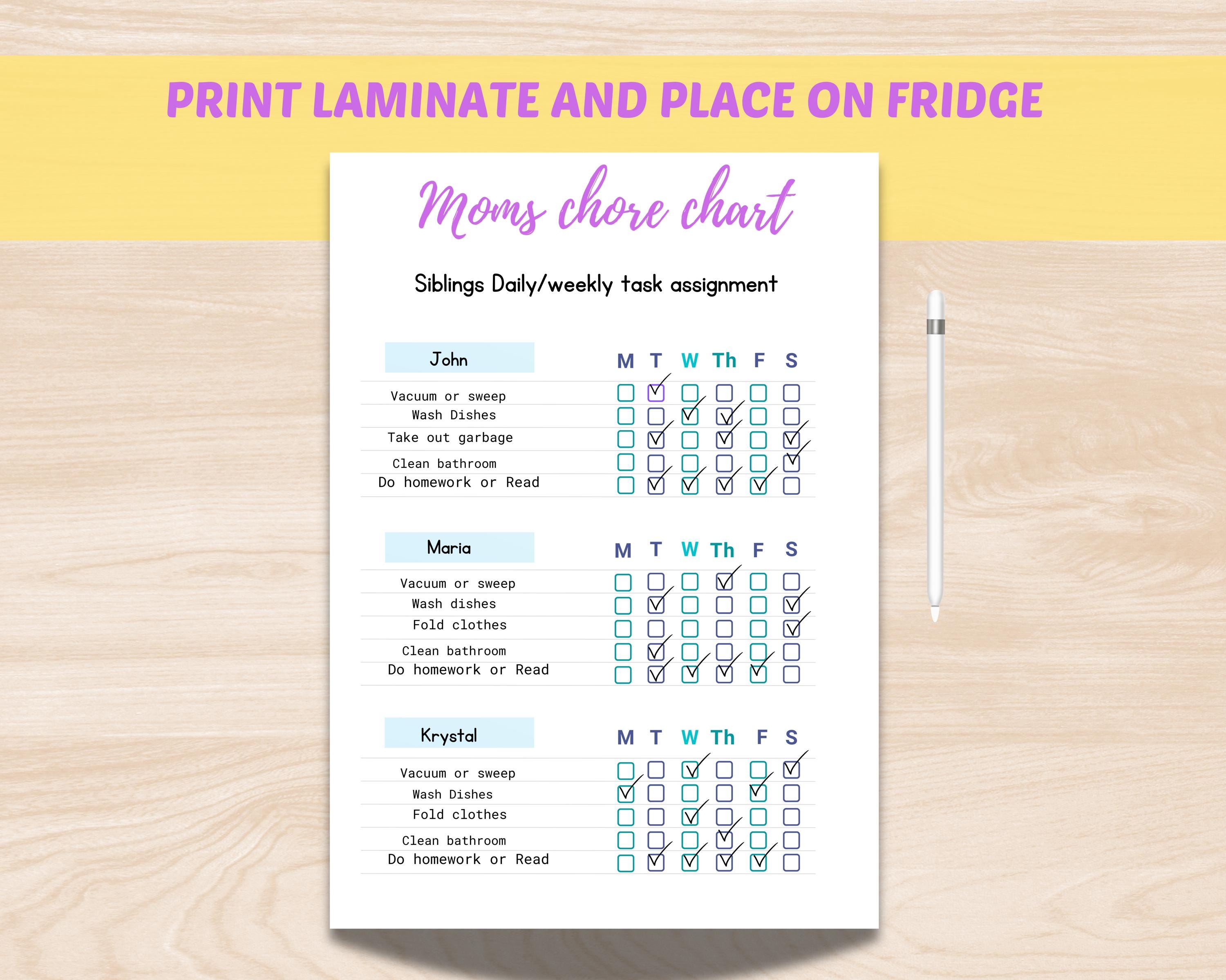Editable Chore Chart for Kids, Kids Check List, Printable Chore Chart ...