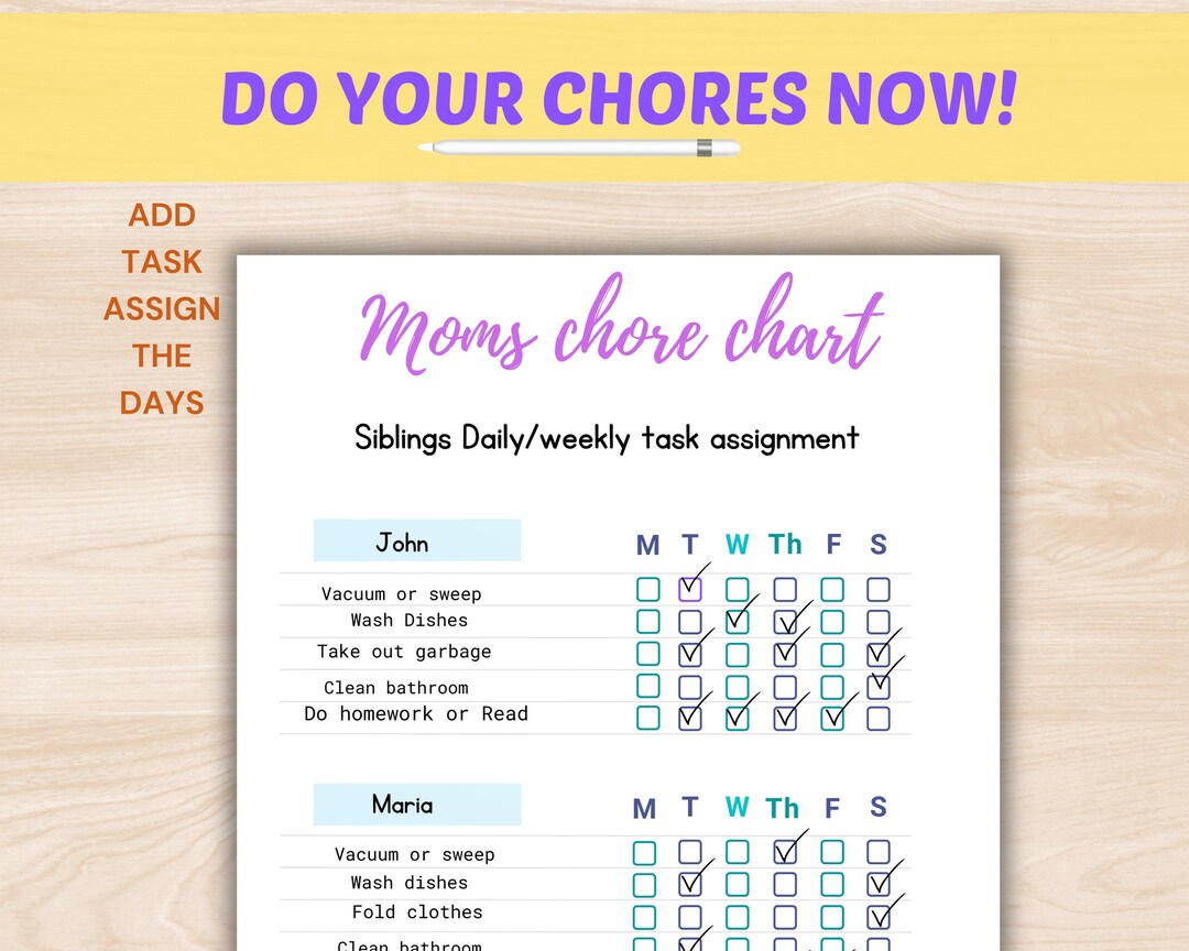 Digital Chore Chart for Kids Kids Check Listprintable Chore Chartmom's ...