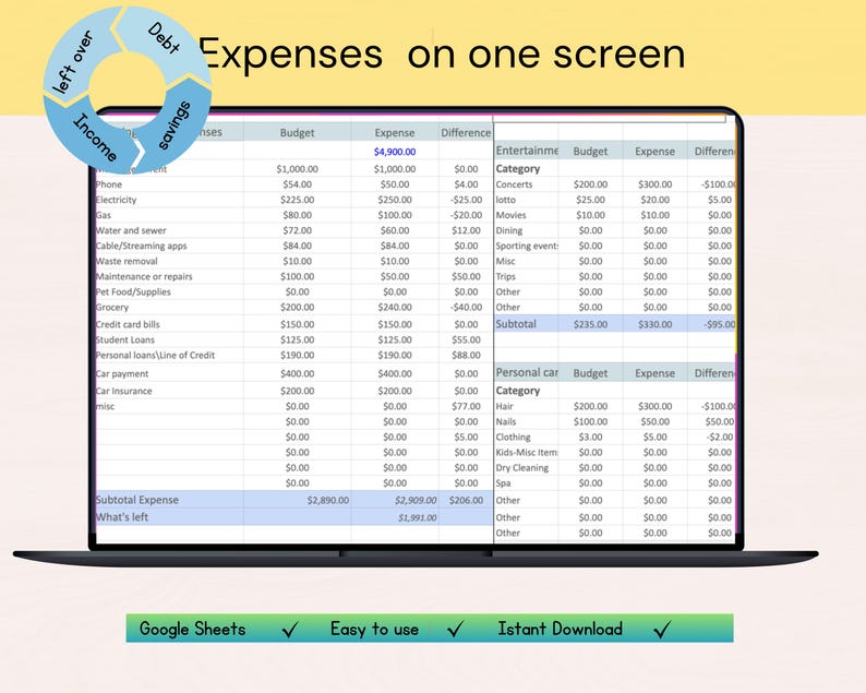 Digital Chore Chart Expense Tracker for Paycheck Budget Finance Planner ...