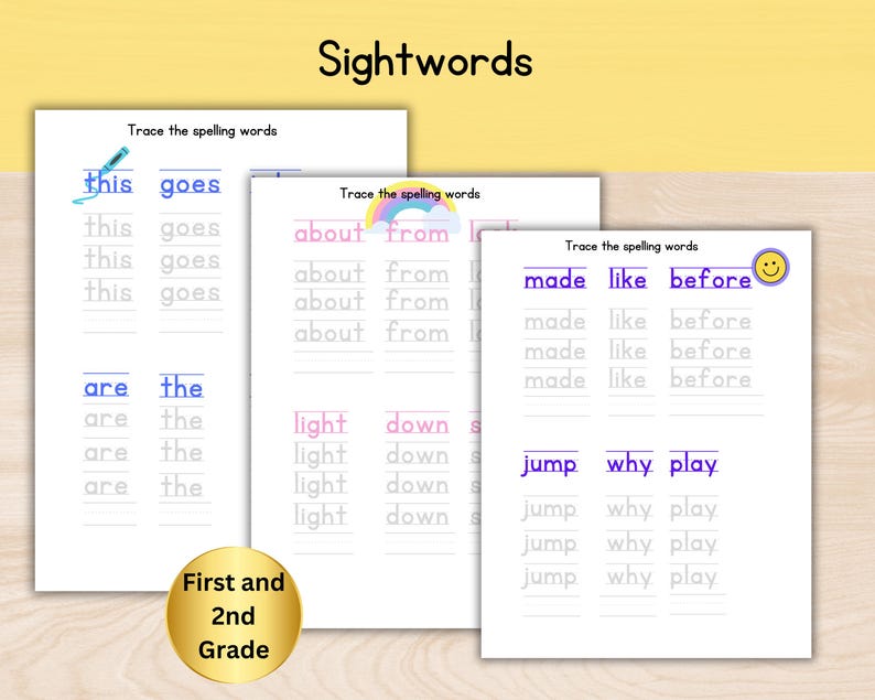 Sight Words Handwriting Practice: 1st-2nd Grade Worksheet (PDF) - Etsy