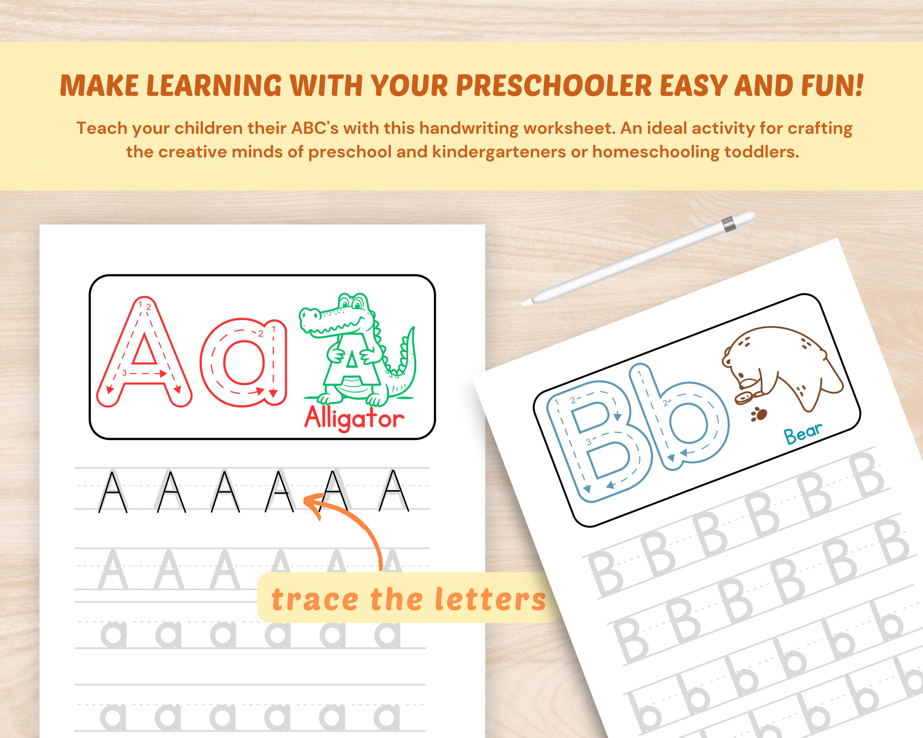 Learning to Write Learning the Alphabets Preschool Pre-k Worksheet ...