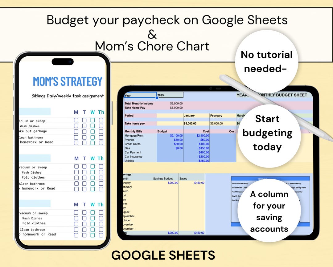Digital Chore Chart List for Kids and Expense Tracker for Paycheck ...