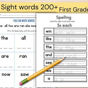 Kindergarten Sight Words First Grade Spelling Worksheet Trace and Write ...