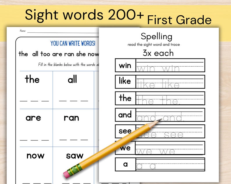 Kindergarten Sight Words First Grade Spelling Worksheet Trace and Write ...