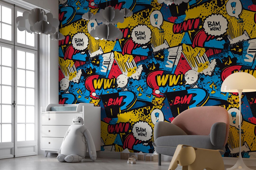 Colorful Comic Book Style Wall Mural - Fun Pop Art Wallpaper for Kids ...