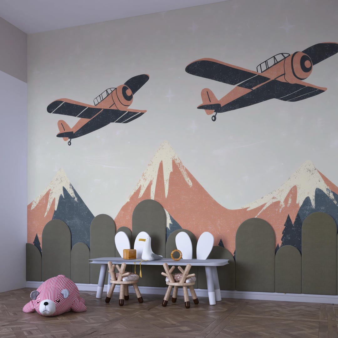 Vintage Airplane Wallpaper - Retro Aviation Mural for Kids Room ...
