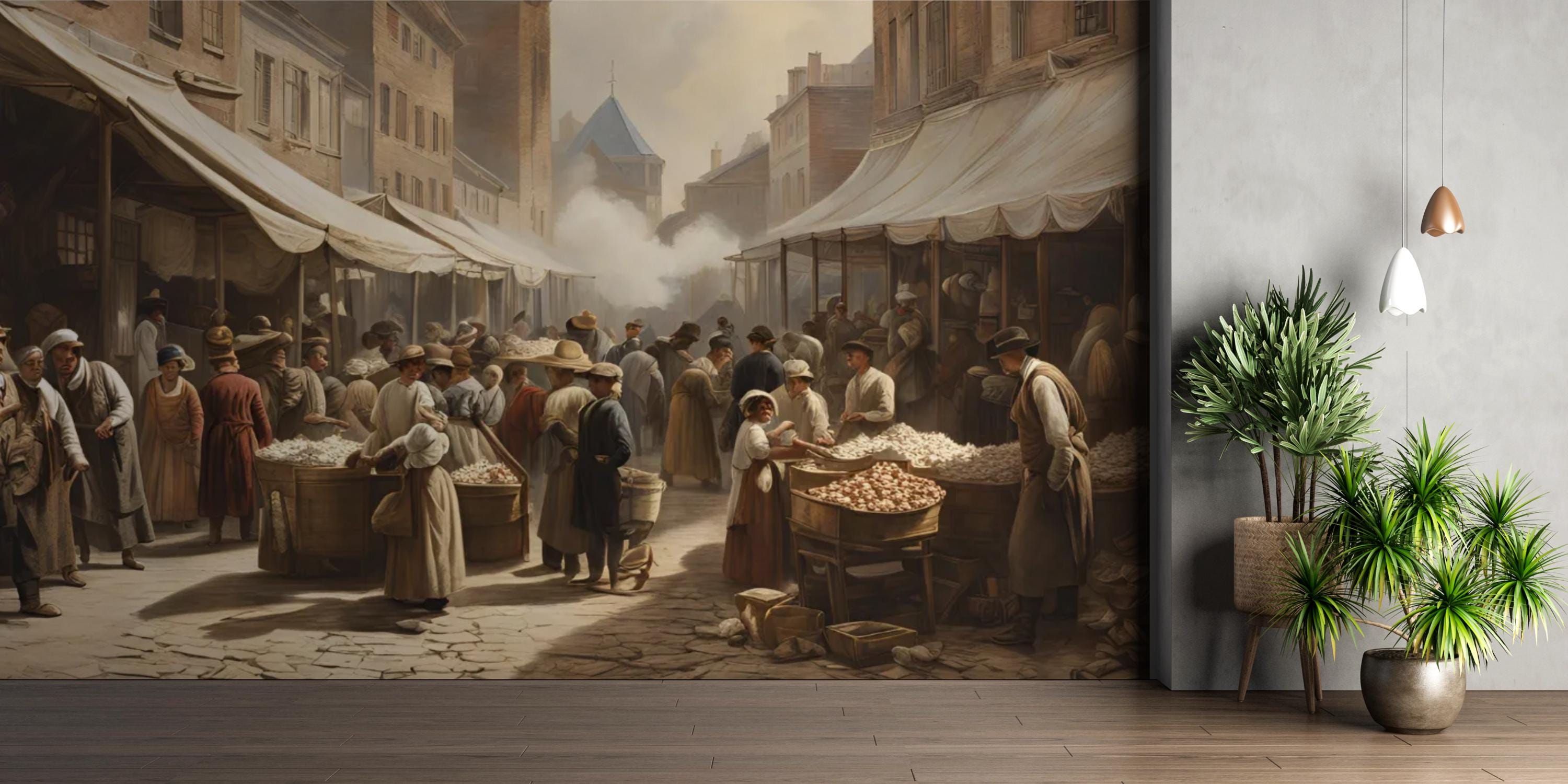 Vintage Market Street Wallpaper With Historical Architecture and ...