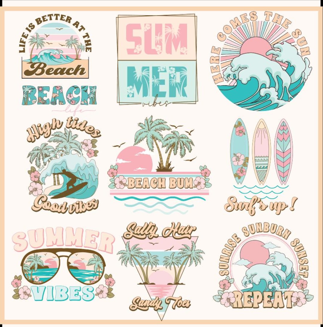 Retro Summer Bundle Png, Summer Beach Vibes Png, Summer Png, Summer ...