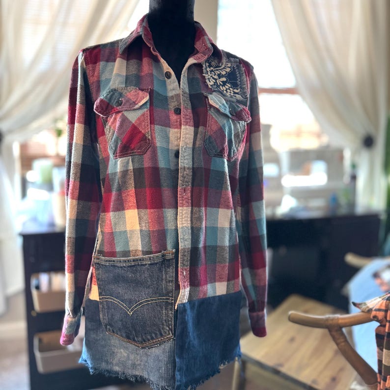 This Adorable Upcycled Shirt is Made of Thrifted Flannel, Fabric Pieces ...
